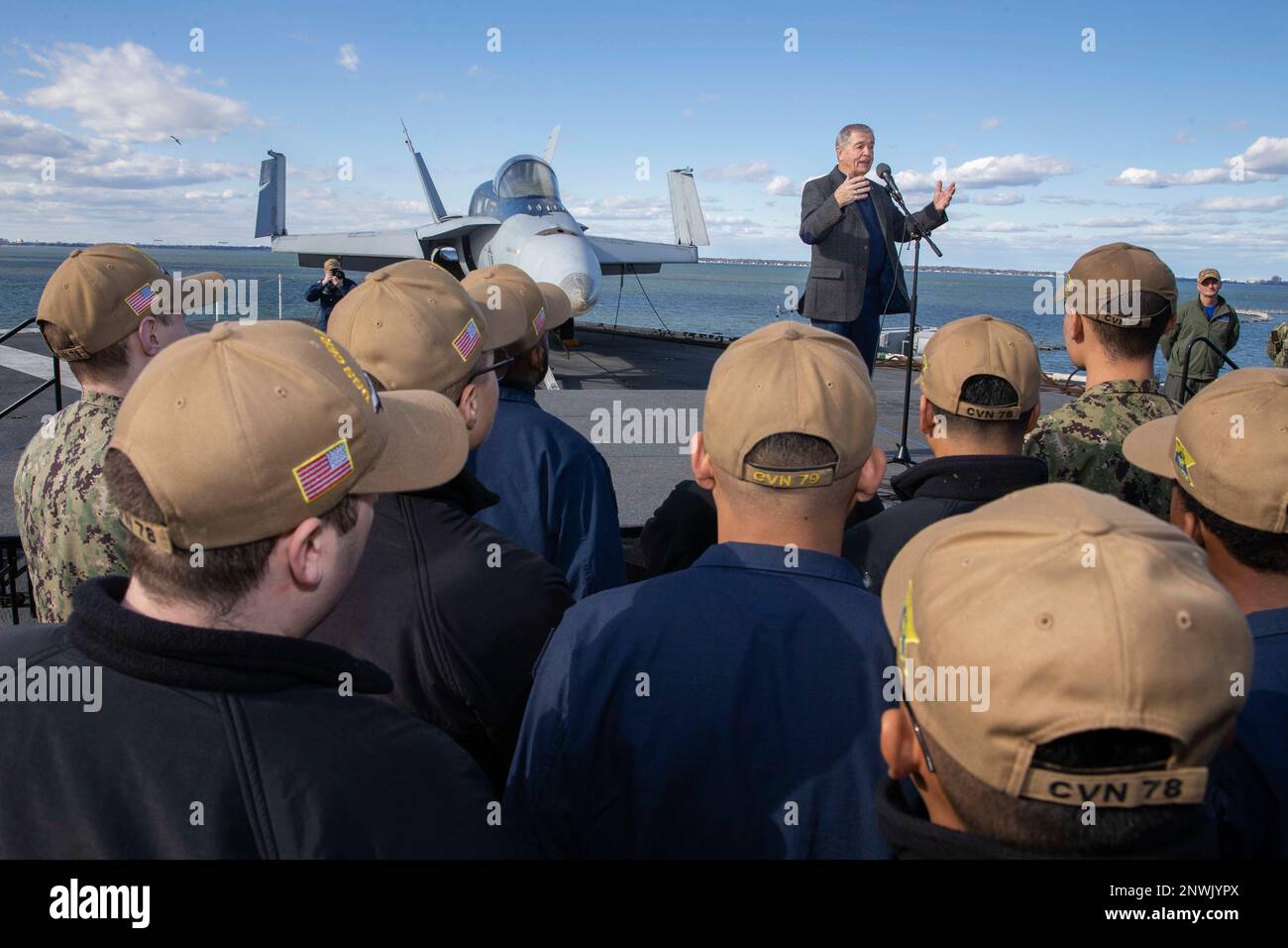 Master Chief Petty Officer of the Navy (Ret.) James L. Herdt speaks to ...
