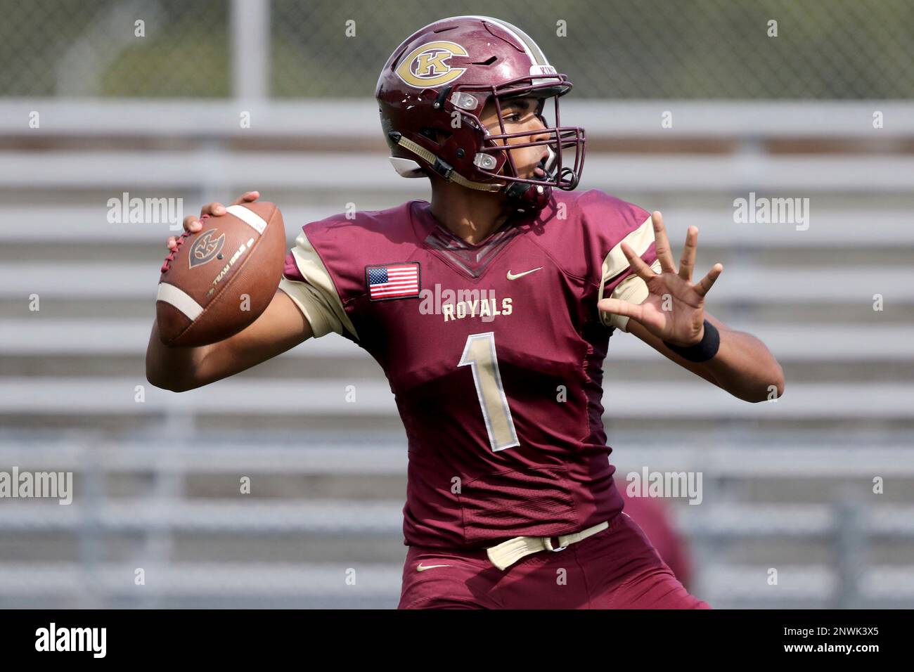 Christ the King QB Noah Bodden #1 in action against Monsignor Farrell ...
