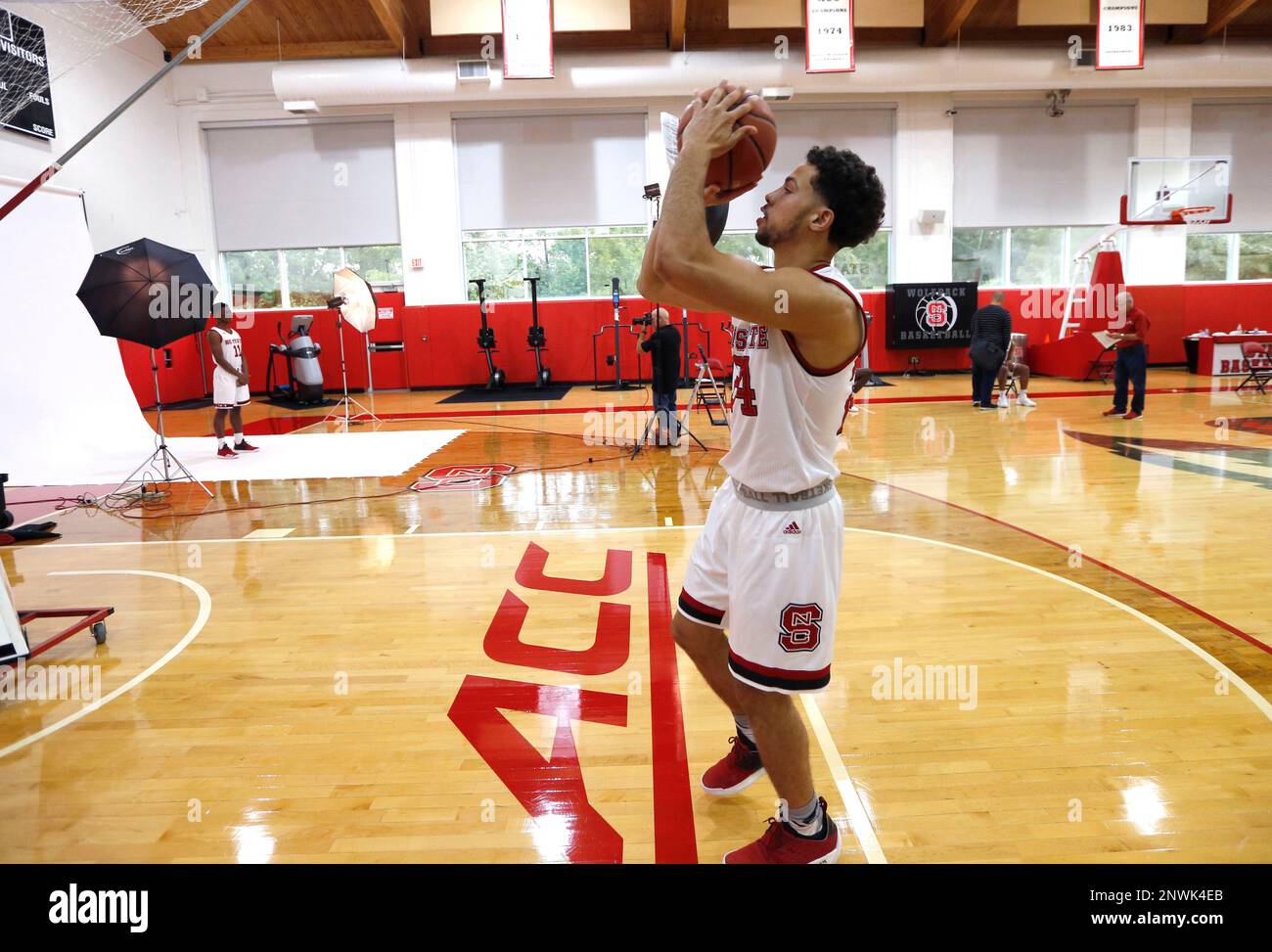 North Carolina State's Devon Daniels takes a practice shot while ...
