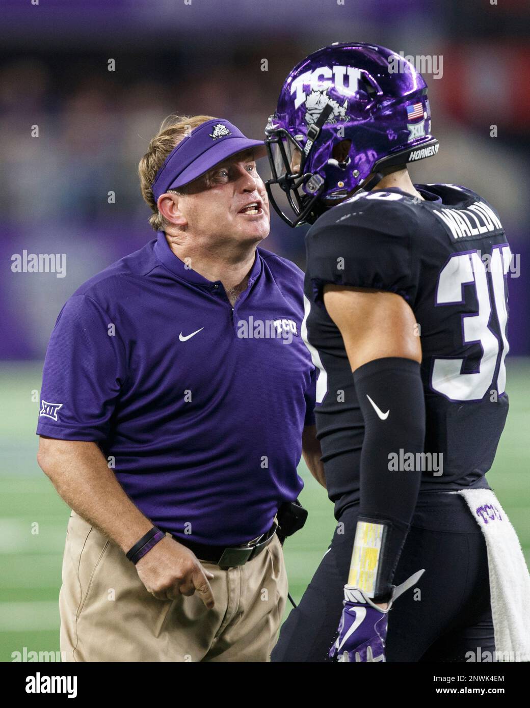 ARLINGTON, TX - SEPTEMBER 15: TCU head coach Gary Patterson gets in the ...