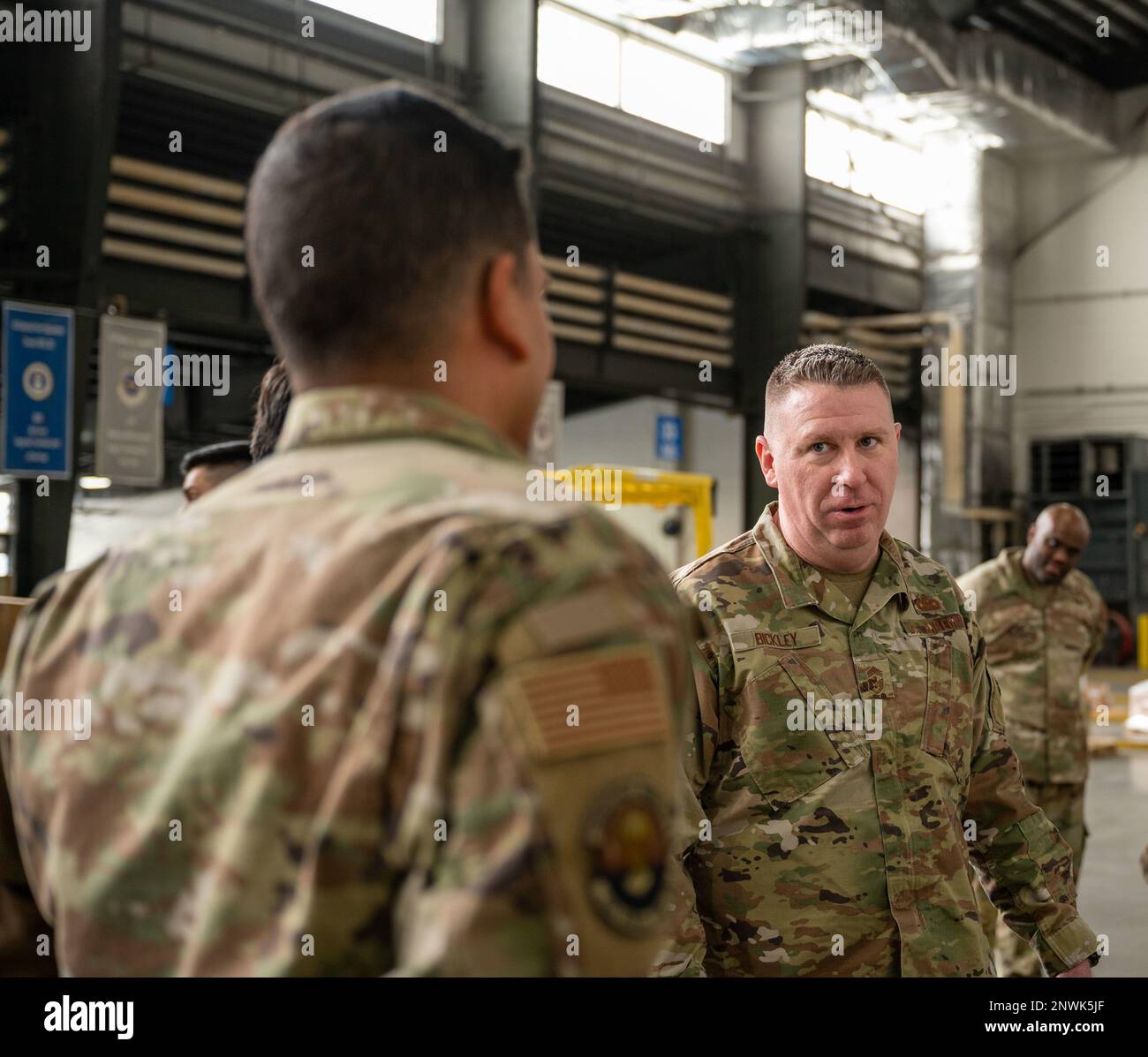 Chief Master Sgt. Chad Bickley, 18th Air Force command chief, speaks ...