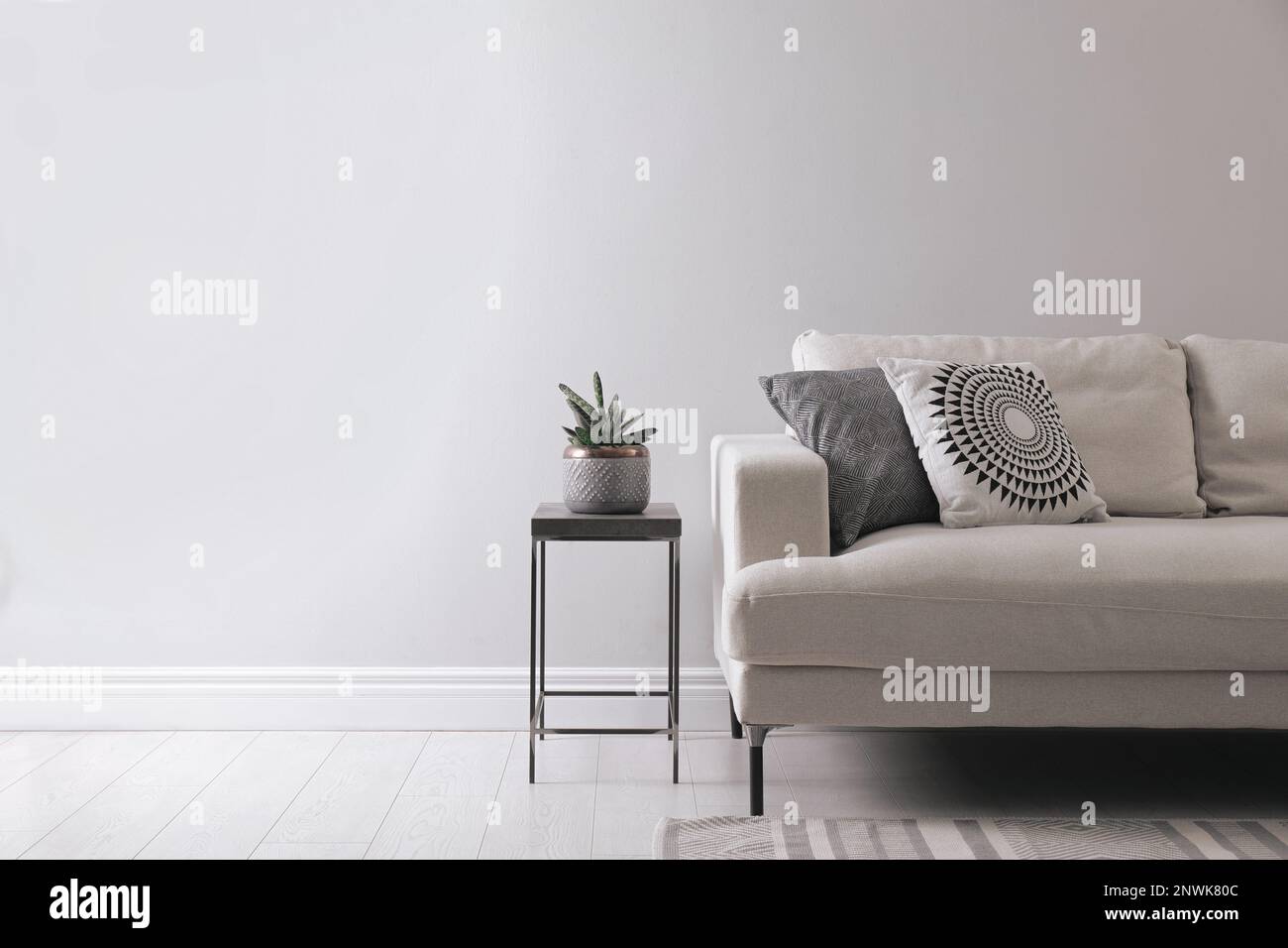 Living room with comfortable sofa. Interior design Stock Photo - Alamy