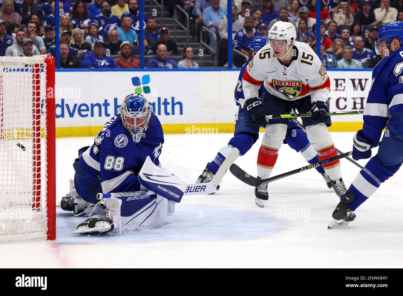 Florida Panthers' Anton Lundell (15) scores past Tampa Bay Lightning ...