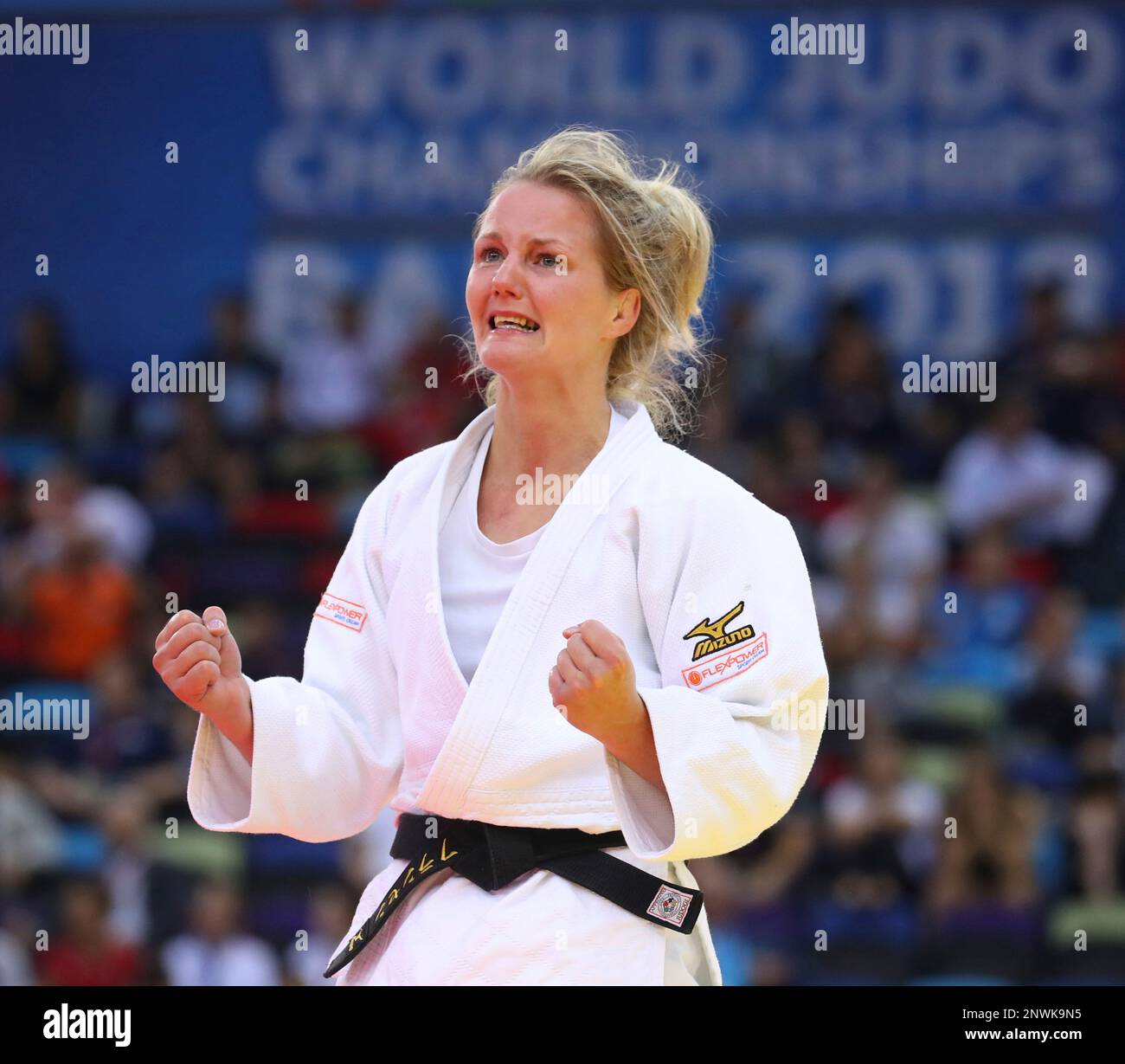 Juul Franssen of Netherland reacts during women's -63kg class bronze ...