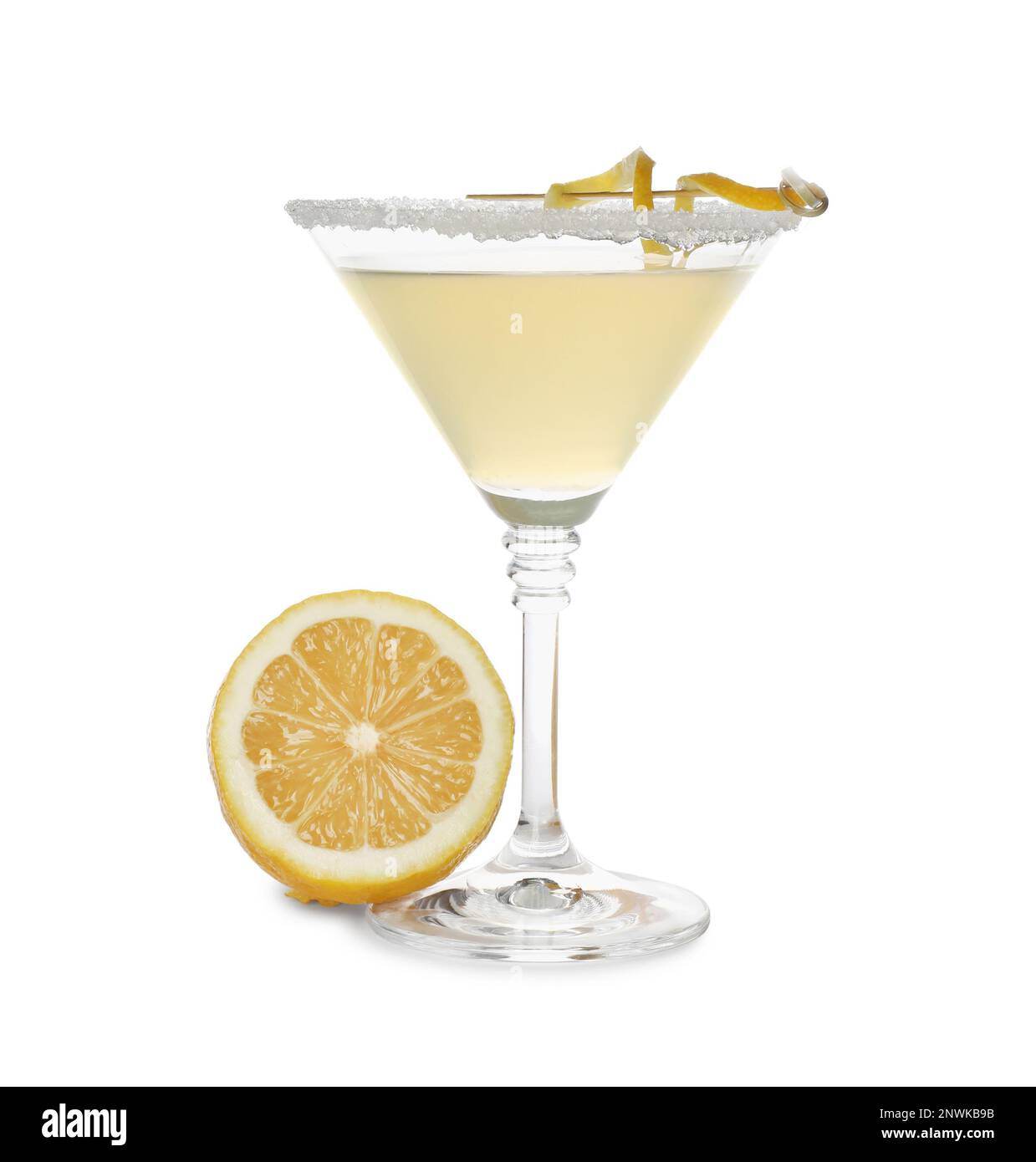 Lemon drop martini cocktail and fresh fruit on white background Stock ...