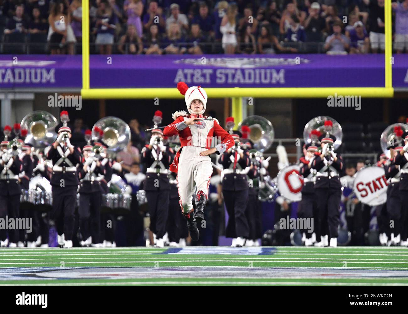 September 15, 2018: The Ohio State drum major leads the band onto the ...