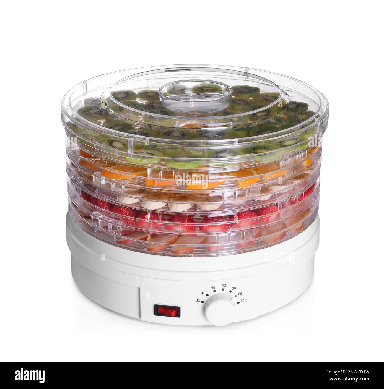 Dehydrator machine with different fruits and berries isolated on white ...