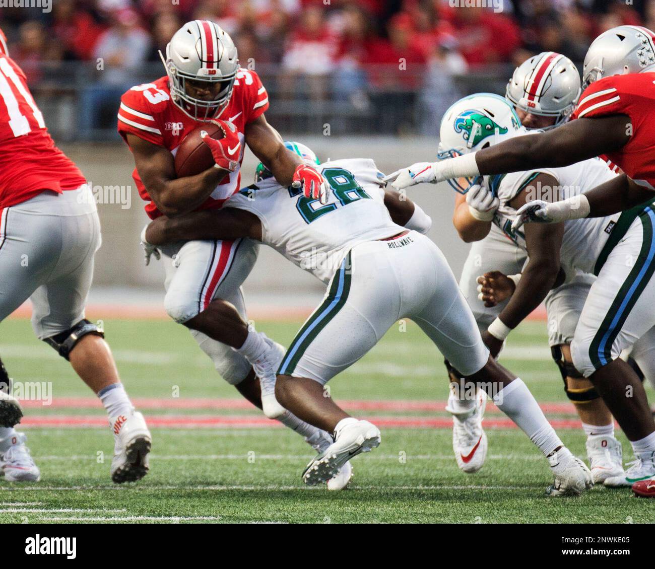September 22, 2018: Tulane Green Wave linebacker Marvin Moody (28) hits ...