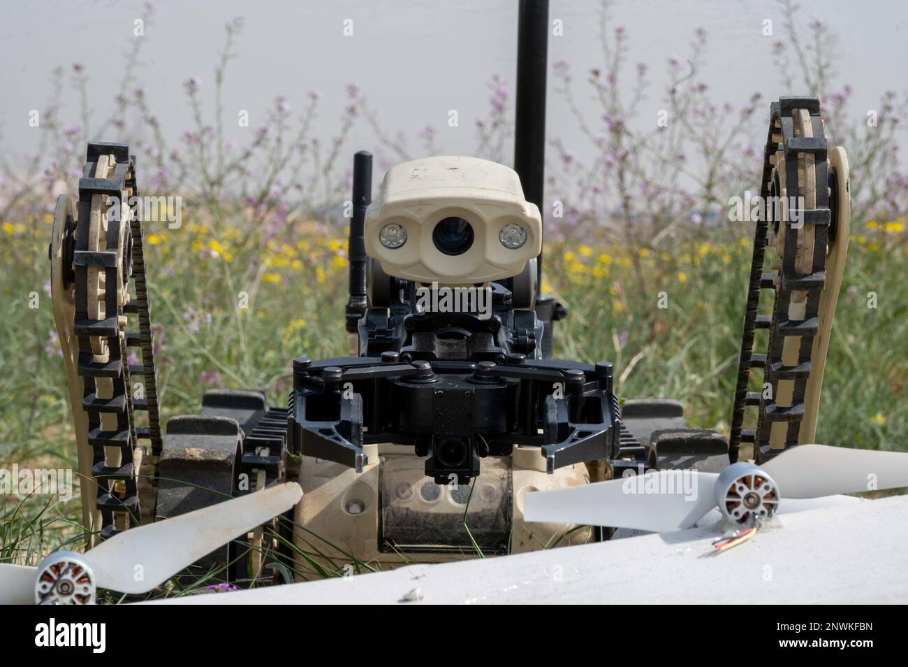 A MTGR® robot, operated by U.S. Air Force Staff Sgt. Ismael Del Toro, a ...
