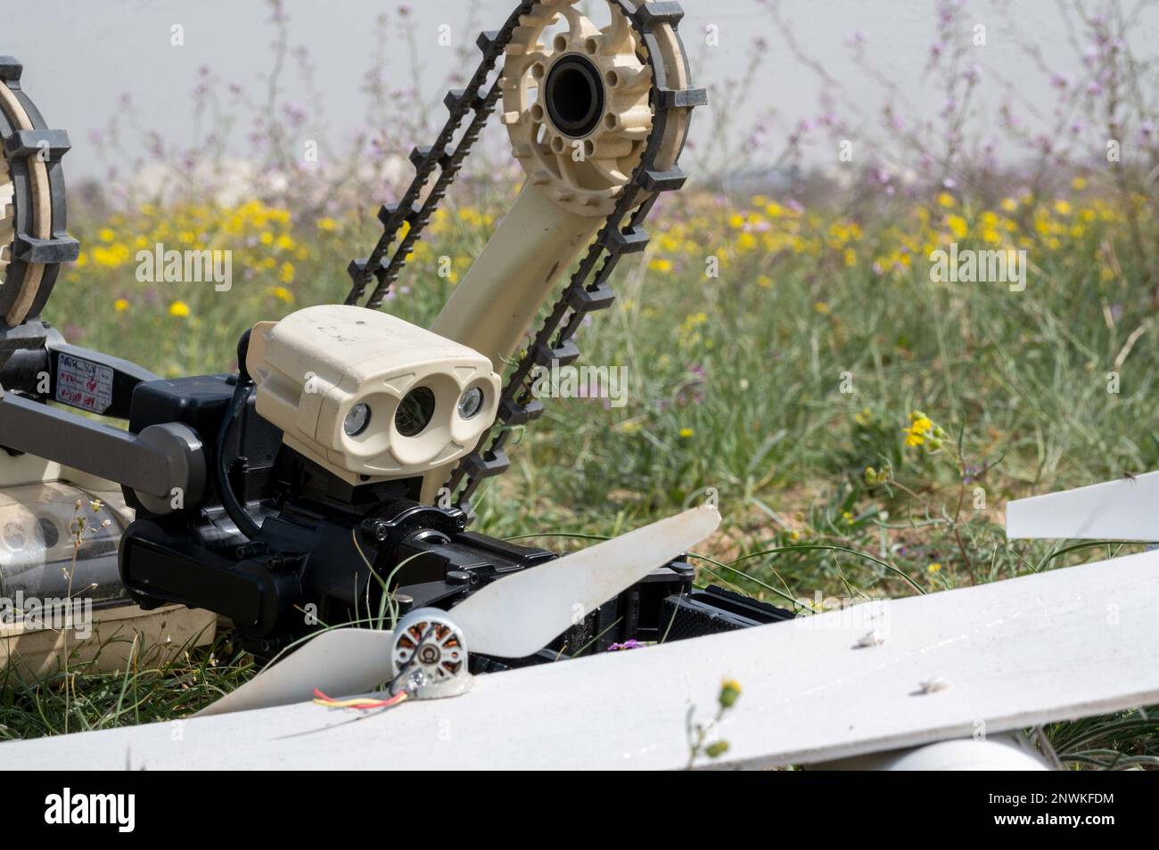 A MTGR® robot, operated by U.S. Air Force Staff Sgt. Ismael Del Toro, a ...