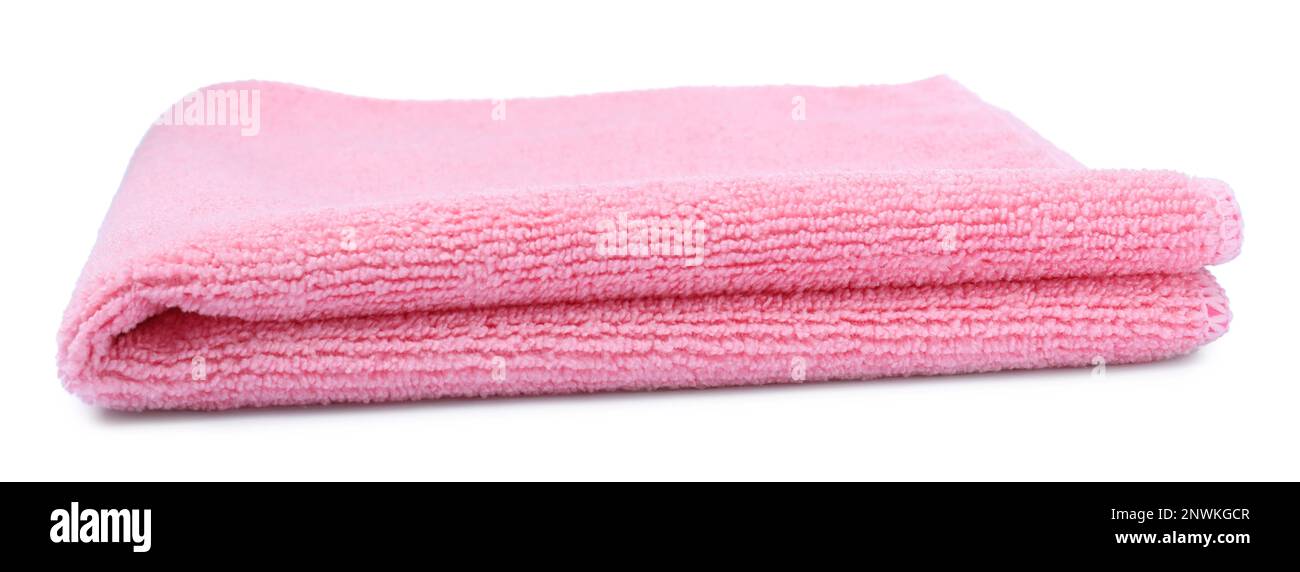 Clean pink microfiber cloth isolated on white Stock Photo - Alamy