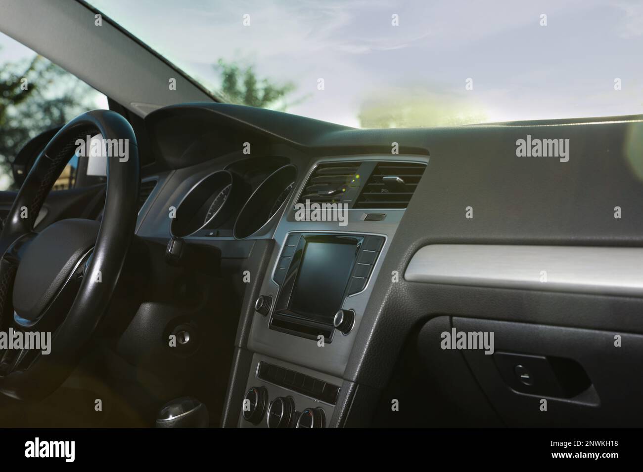 View of dashboard with navigation system in modern car Stock Photo - Alamy