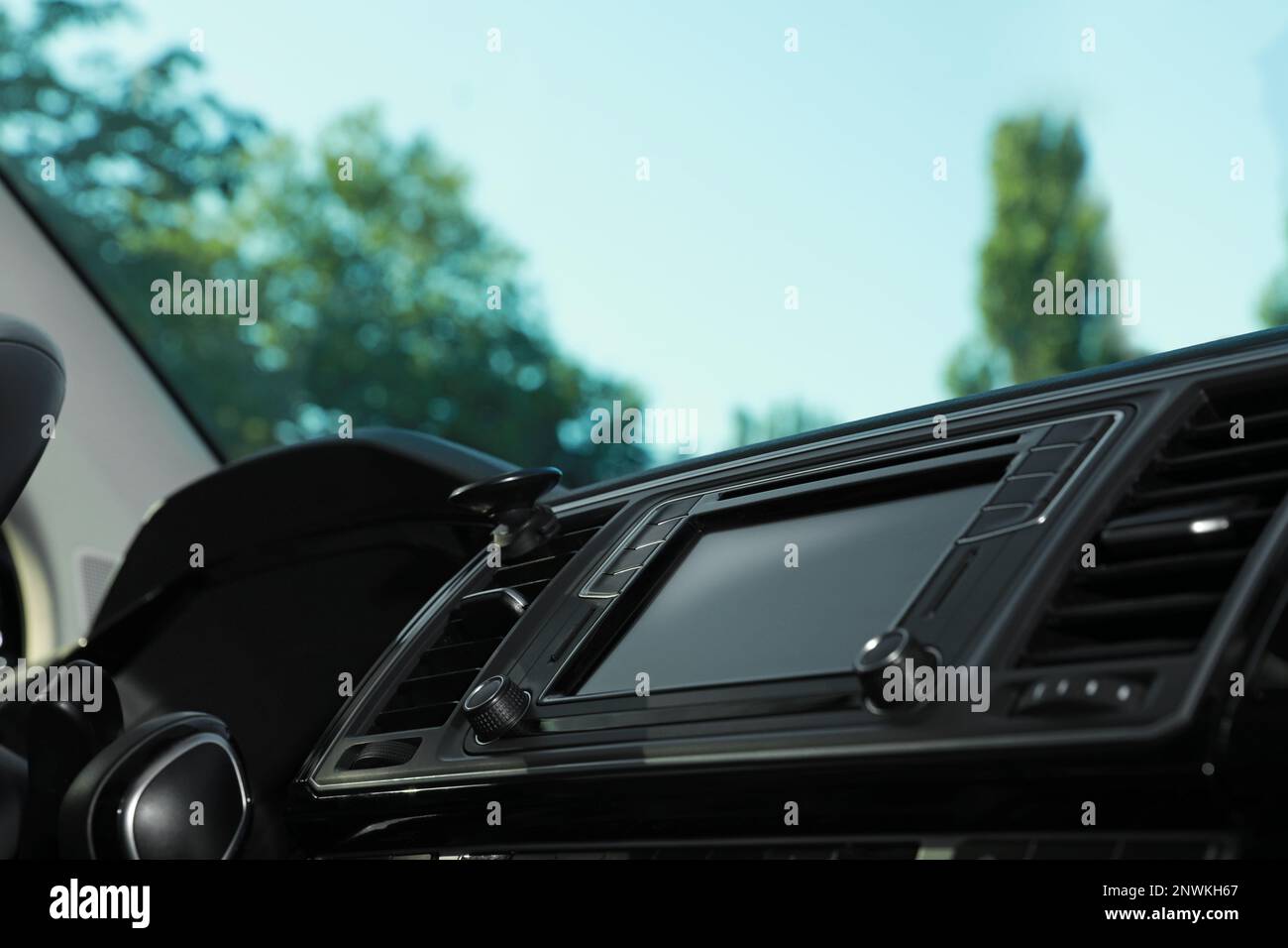 View of dashboard with navigation system in modern car Stock Photo - Alamy