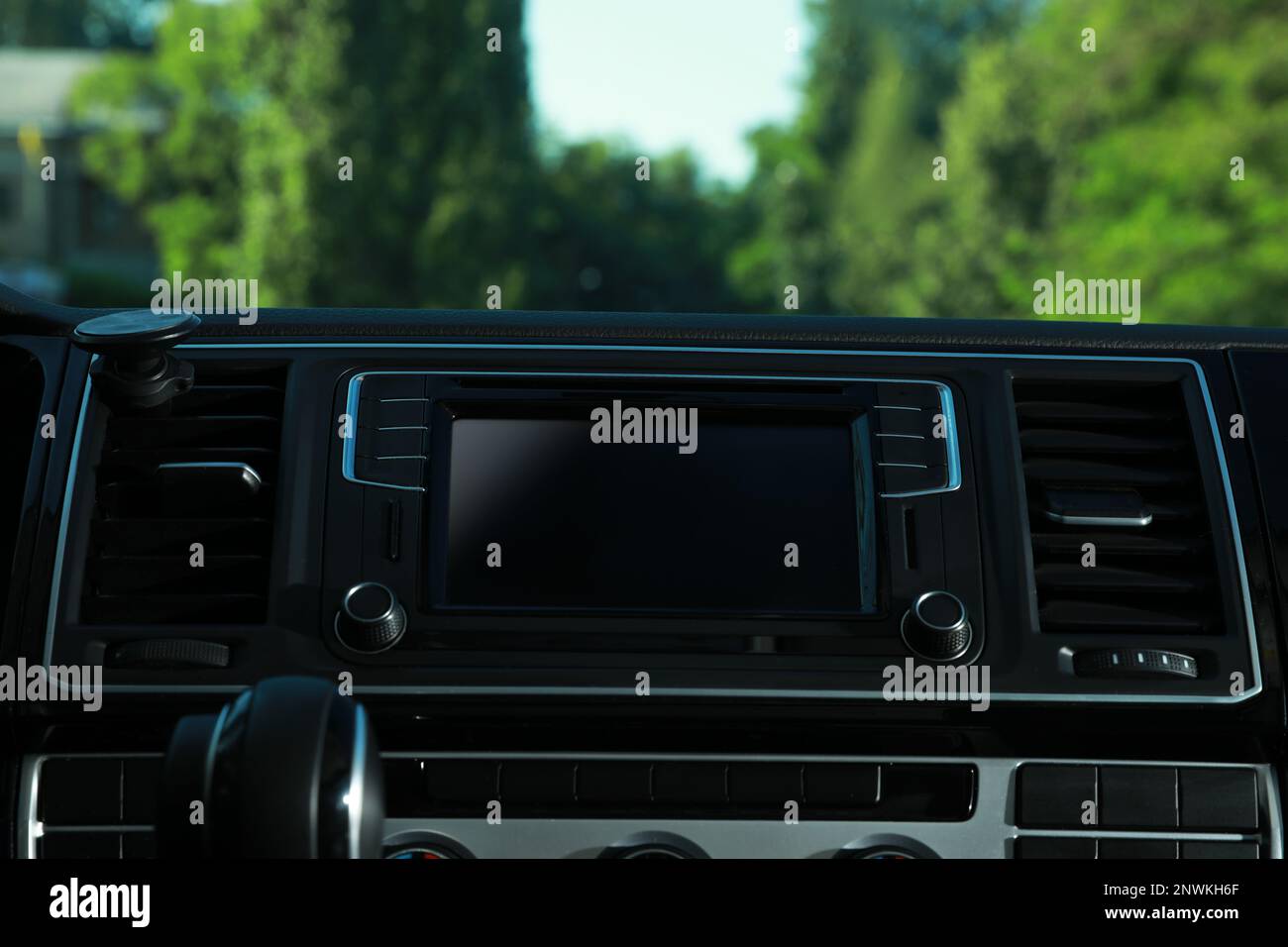View of dashboard with navigation system in modern car Stock Photo - Alamy