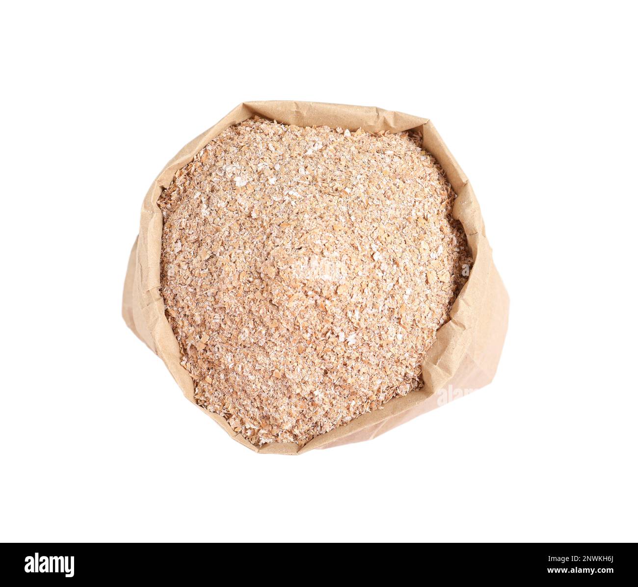 Wheat bran in bag on white background, top view Stock Photo - Alamy