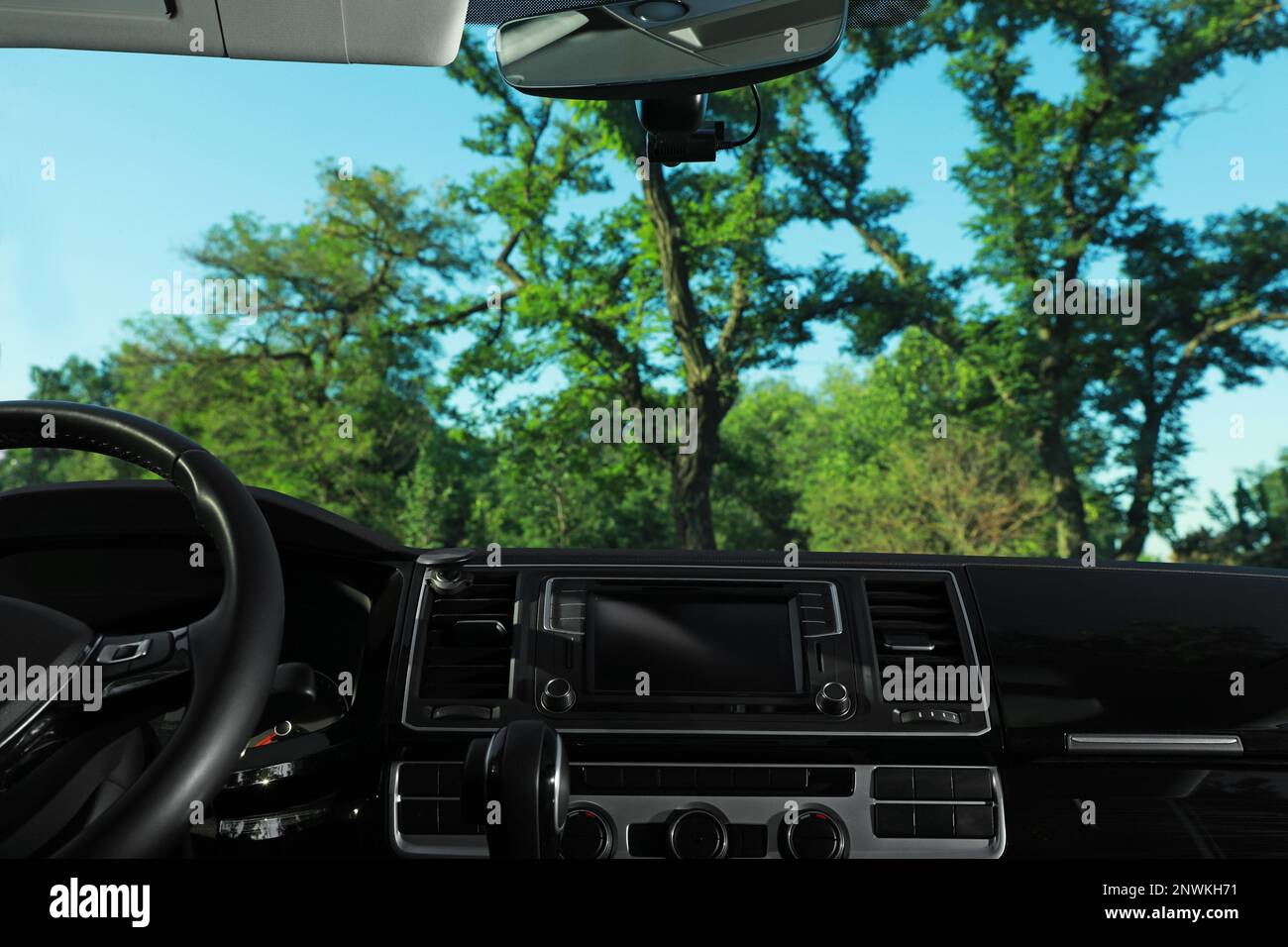 View of dashboard with navigation system in modern car Stock Photo - Alamy