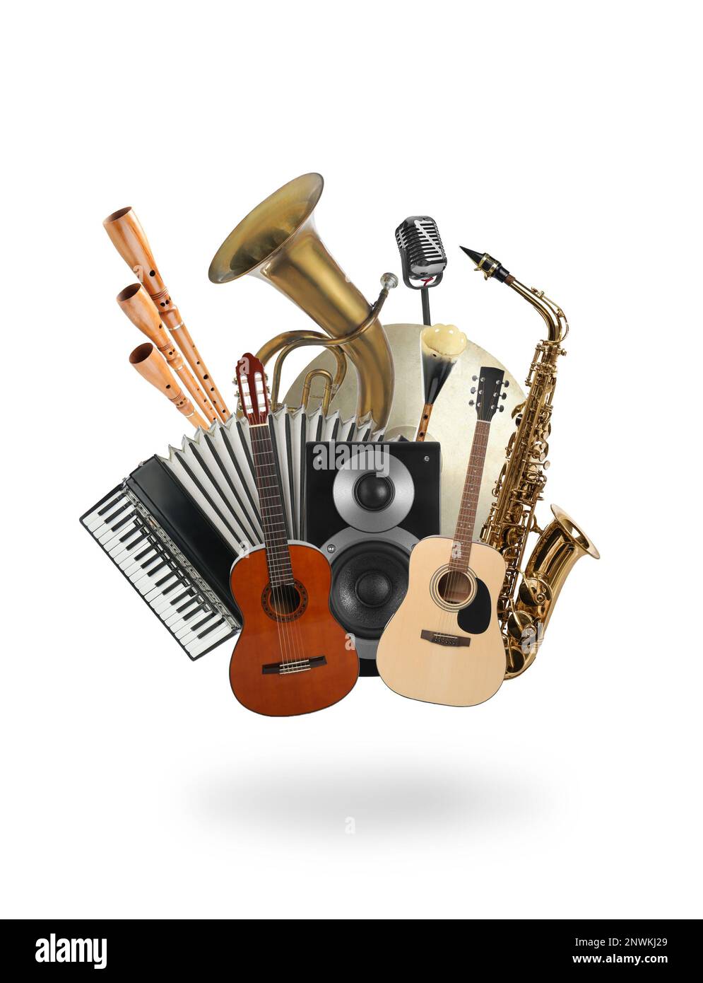 Group of different musical instruments on white background Stock Photo ...