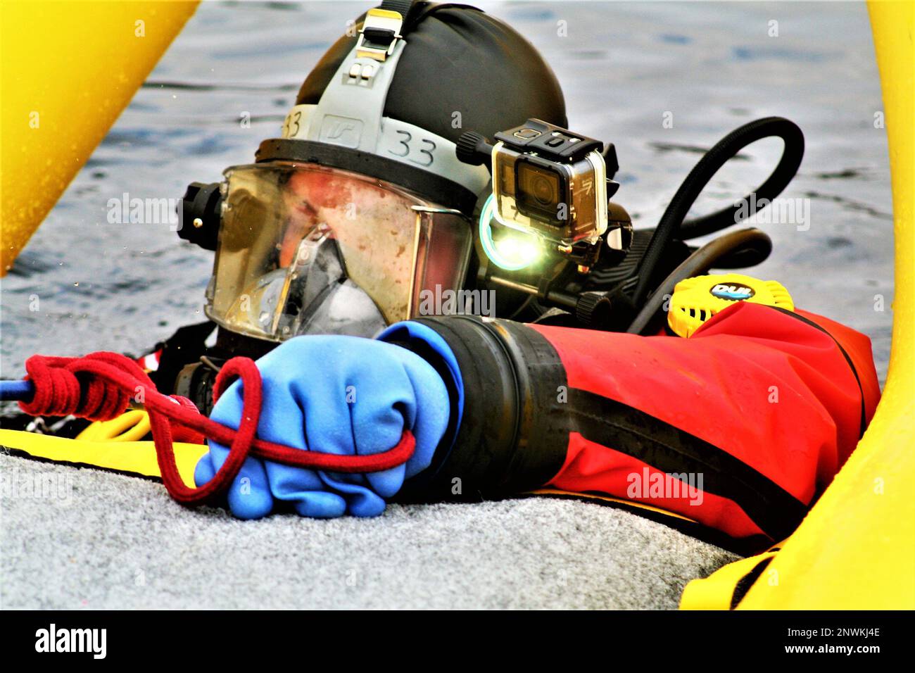 A firefighter with the Directorate of Emergency Services Fire ...