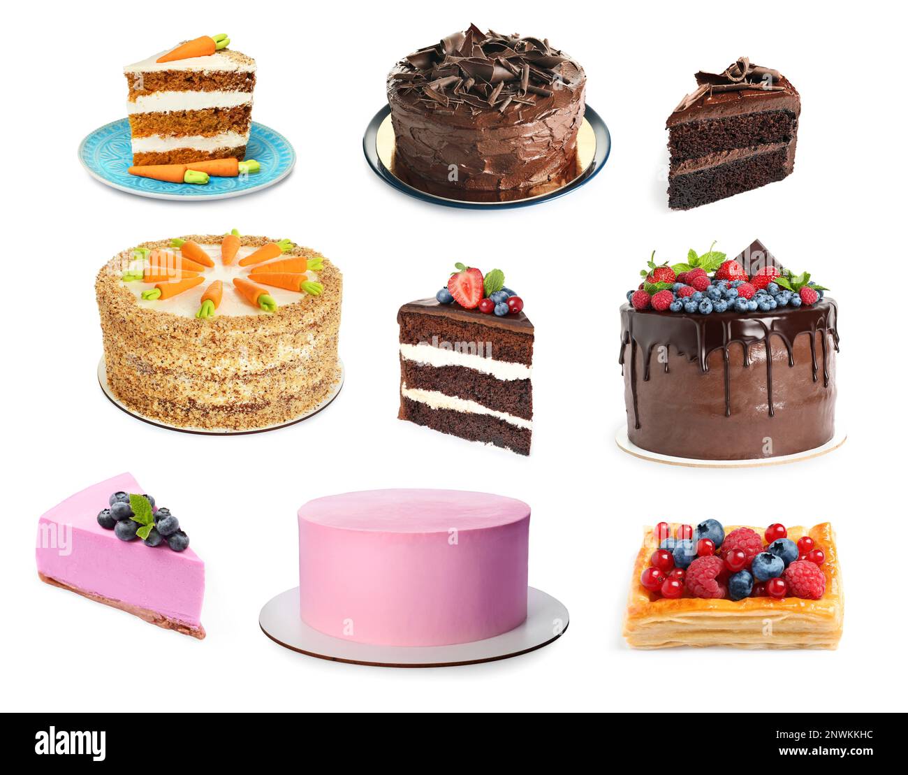 Set with different tasty cakes on white background Stock Photo - Alamy