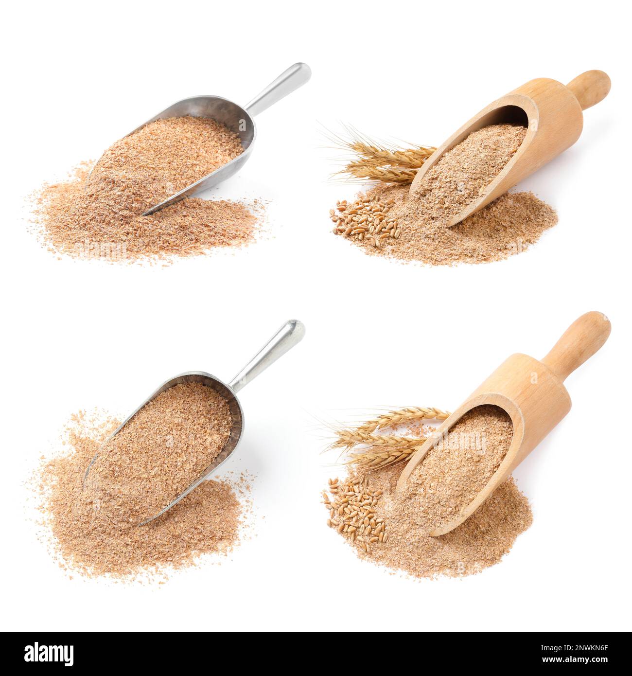 Set with wheat bran on white background Stock Photo - Alamy
