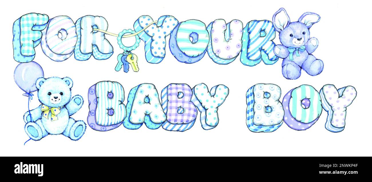 Baby-For your baby boy soft lettering on white Stock Photo - Alamy