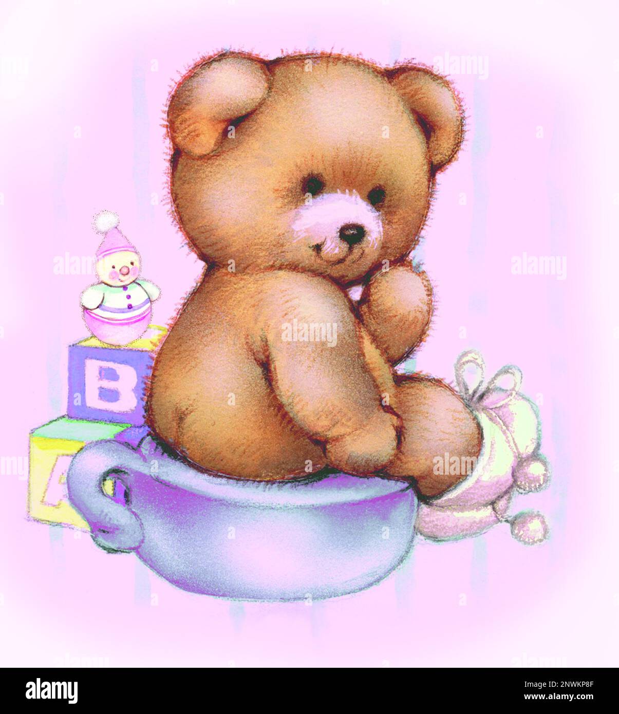 Baby-teddy on potty pink background Stock Photo - Alamy
