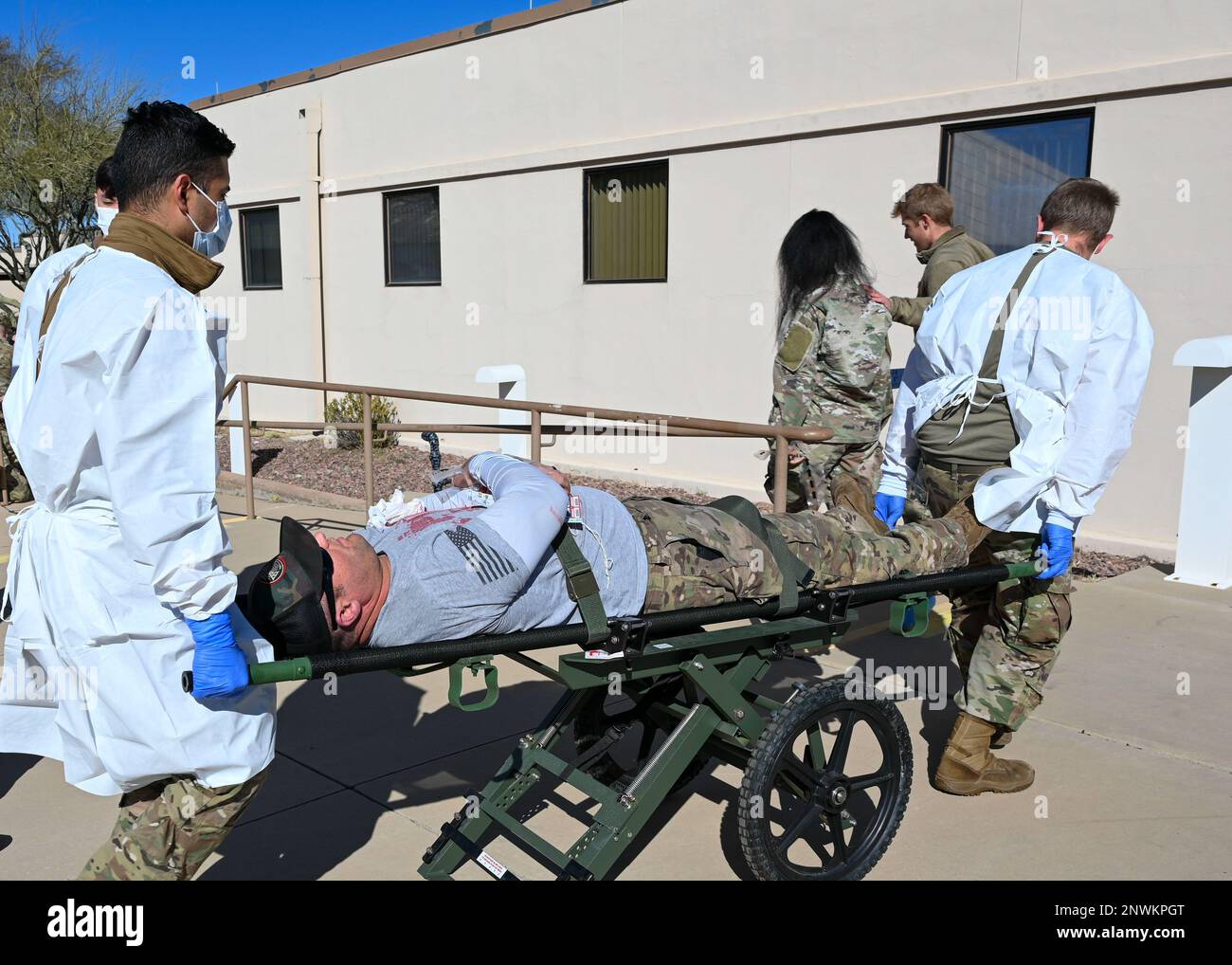 U.S. Air Force Airmen assigned to the 355th Medical Group transport a ...