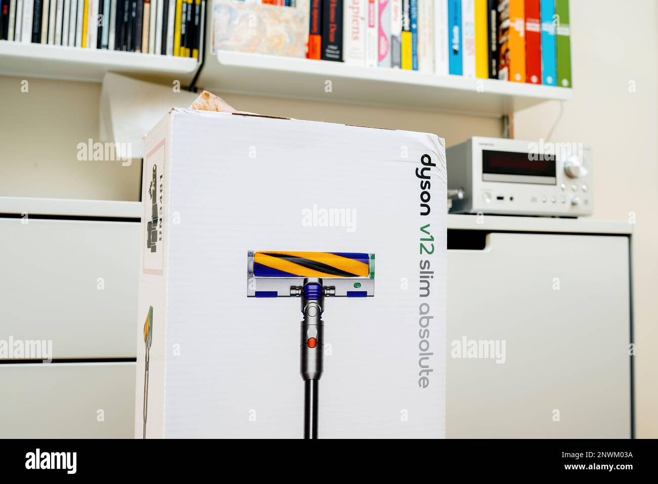 Paris, France - Jul 16, 2022: Close-up of cardboard box package of new ...