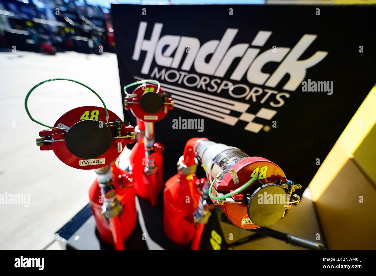 Gas cans of Jimmie Johnson's car (48) during practice for the Monster ...