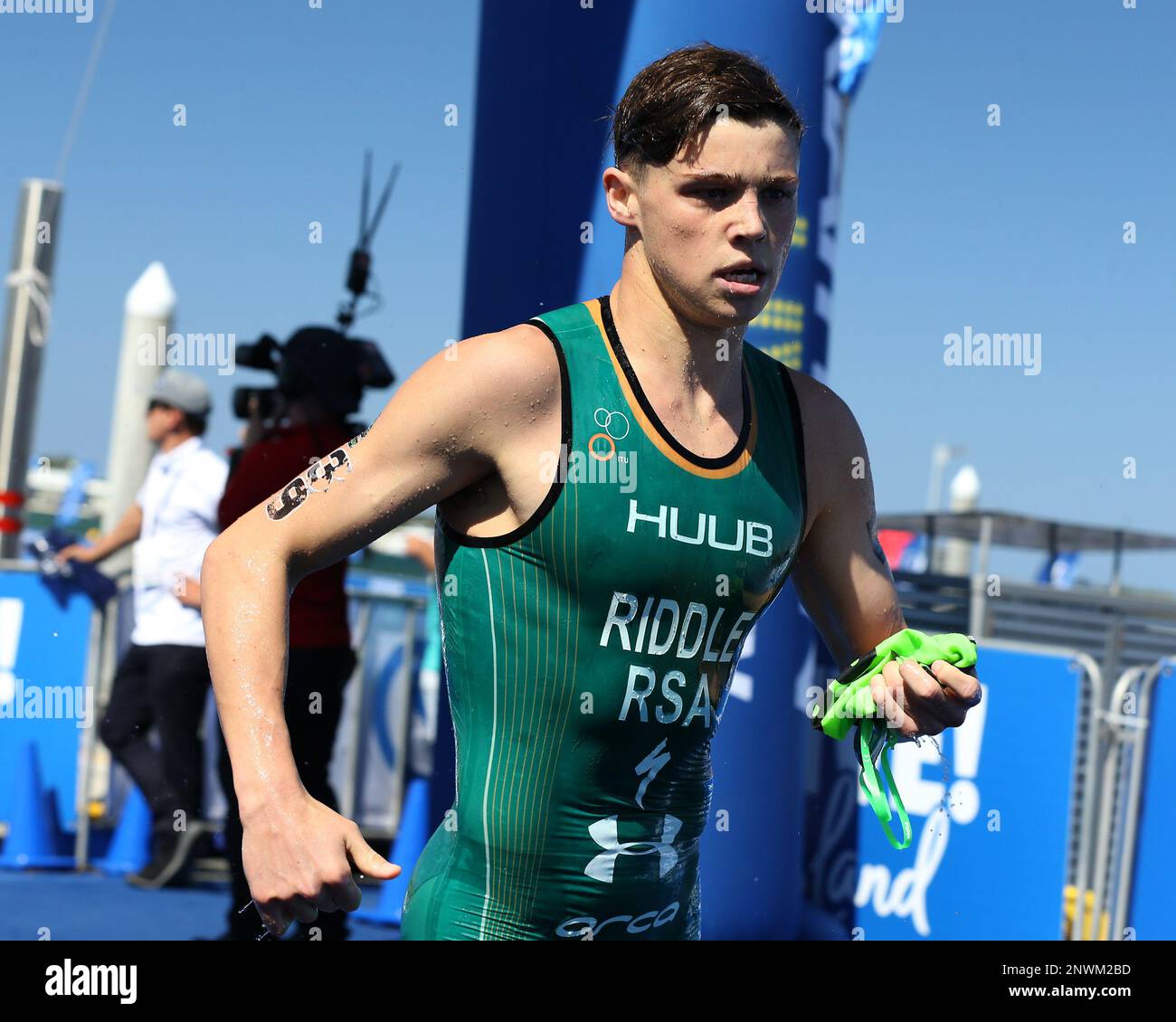 Jamie Riddle, of South Africa, at the Junior Elite Men Triathlon World ...