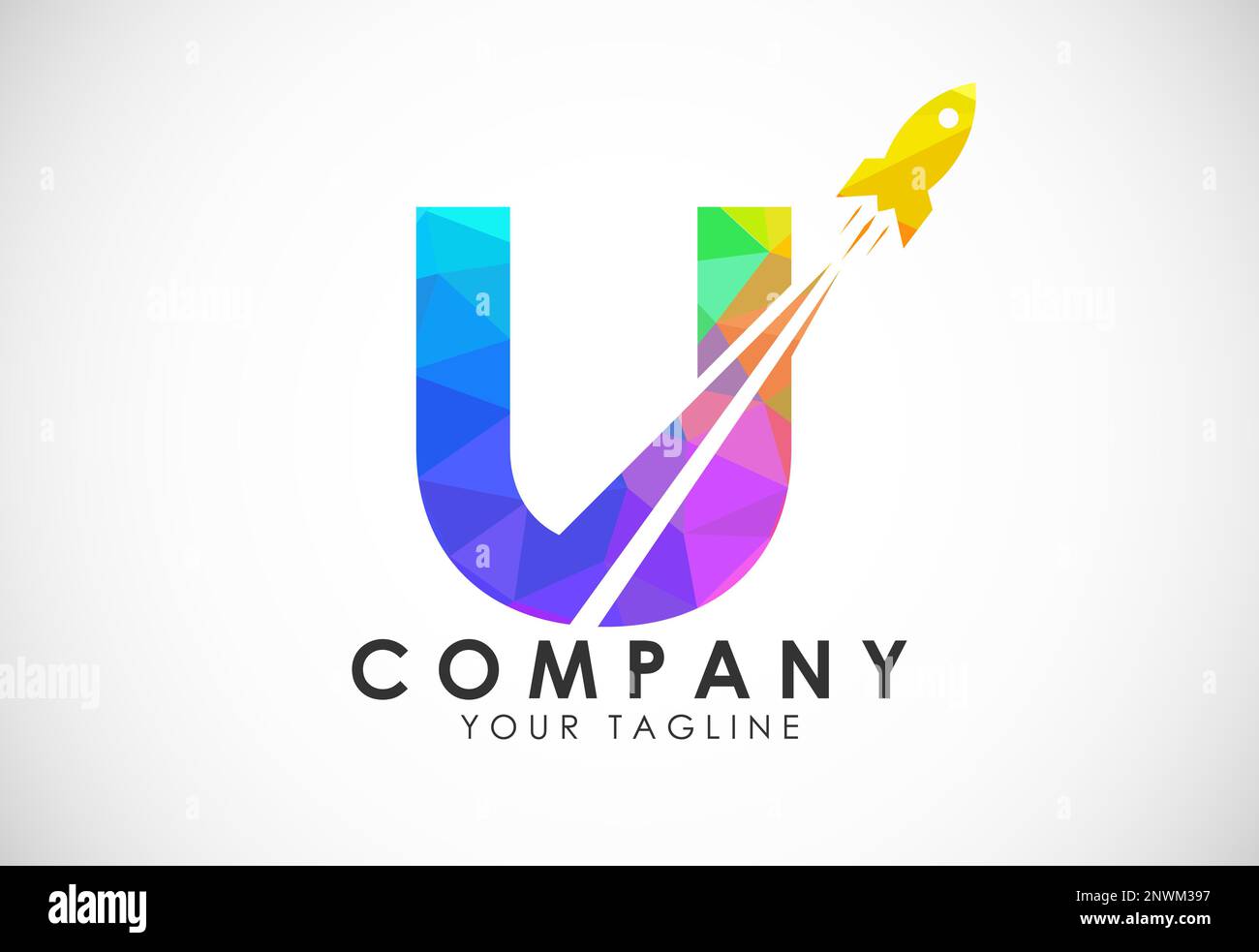 Polygonal alphabet U with a Rocket logo design. Rocket icon. Low poly ...