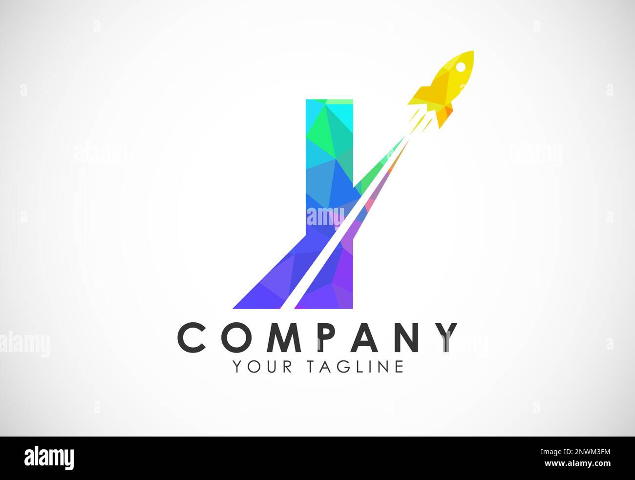 Polygonal alphabet I with a Rocket logo design. Rocket icon. Low poly ...