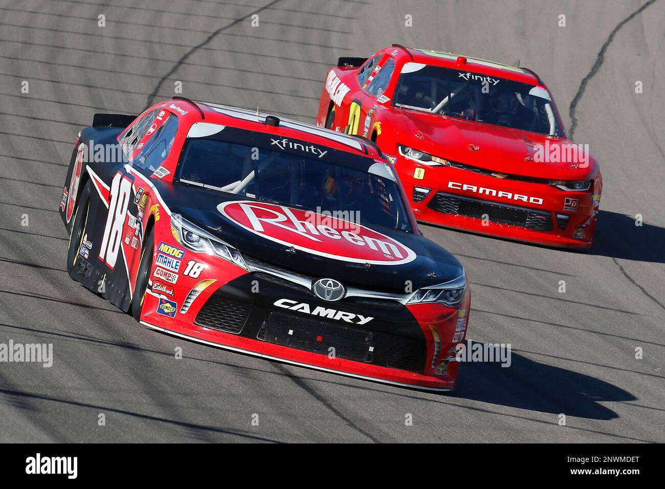 Ryan Preece (18) and Garrett Smithley (0) during the NASCAR Xfinity ...