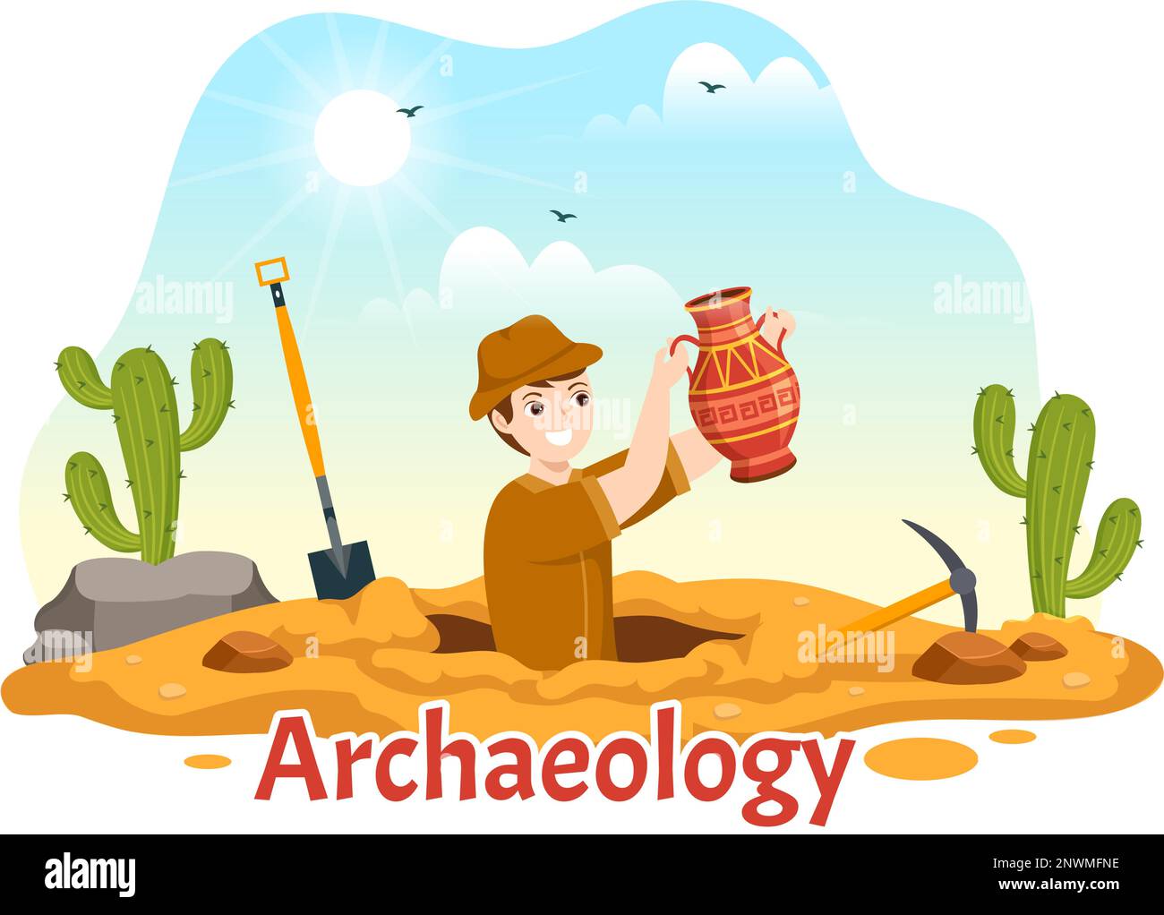 Archeology Illustration with Archaeological Excavation of ancient Ruins ...