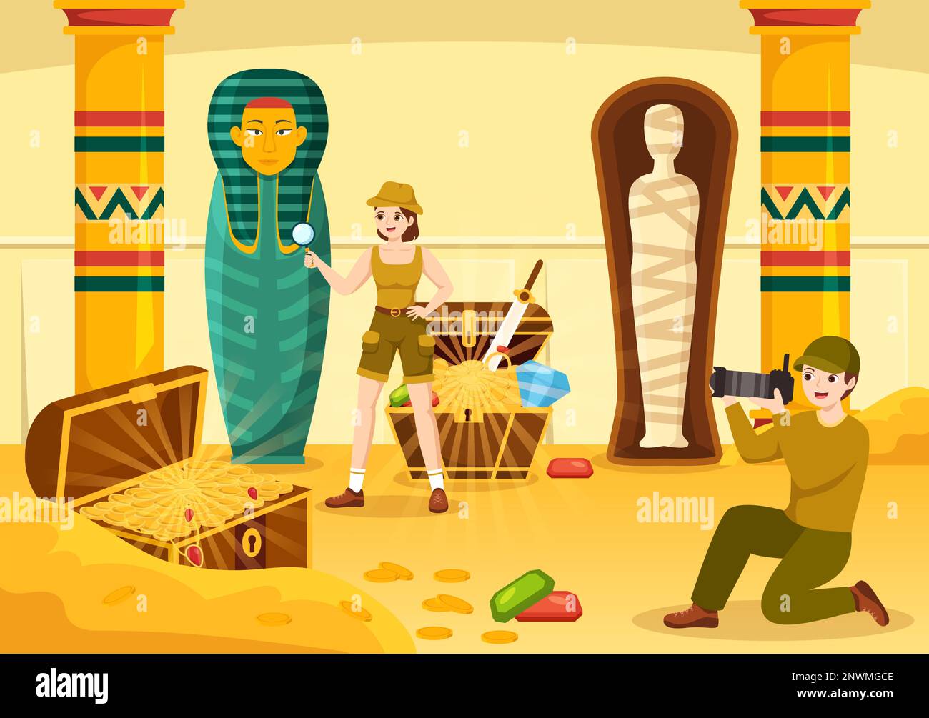 Archeology Illustration with Archaeological Excavation of ancient Ruins ...