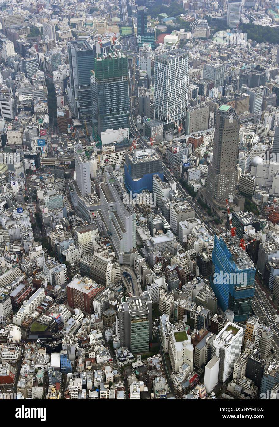 An aerial photo shows Shibuya Station and Shibuya are in Tokyo on Sep ...