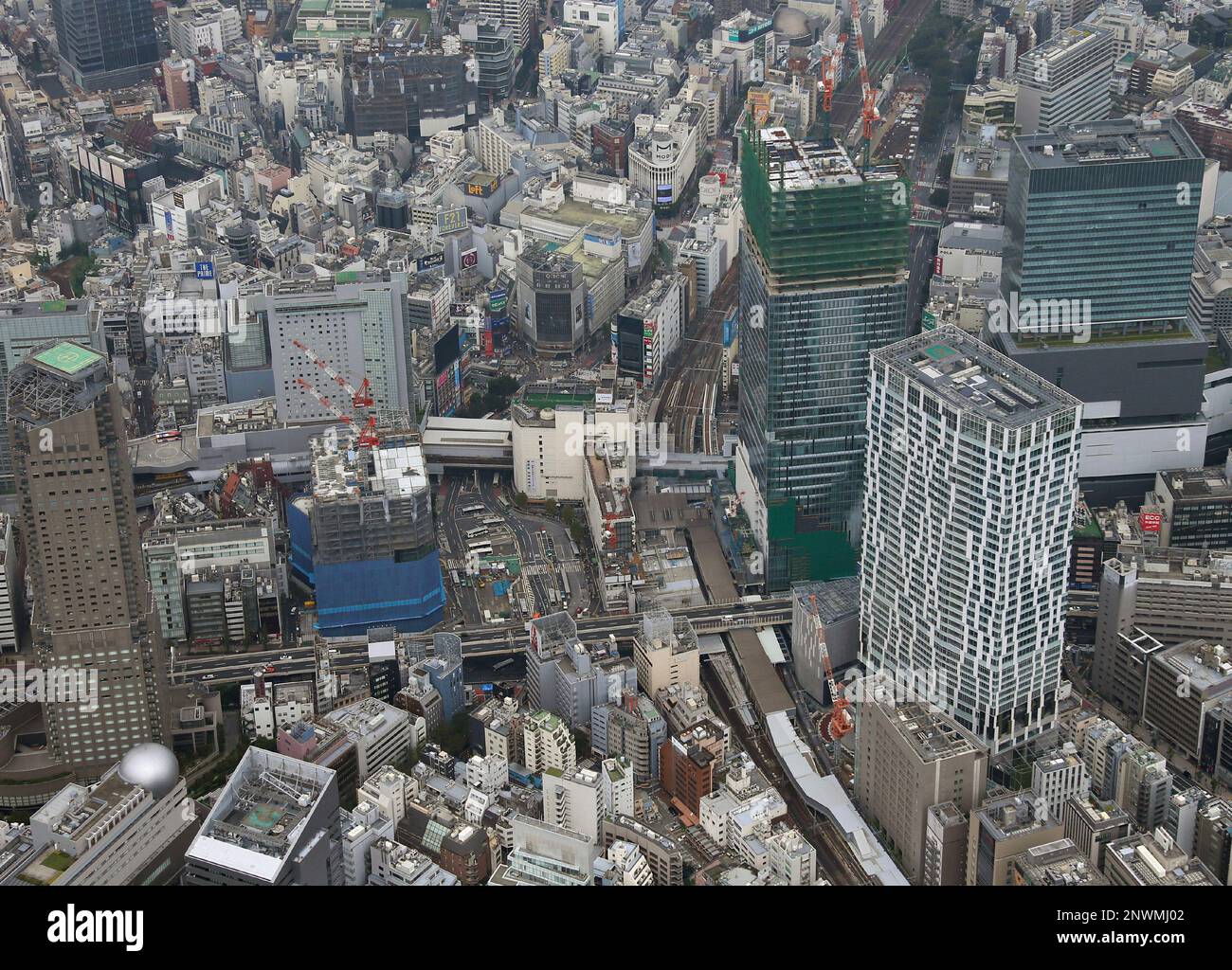 An aerial photo shows Shibuya Station and Shibuya are in Tokyo on Sep ...