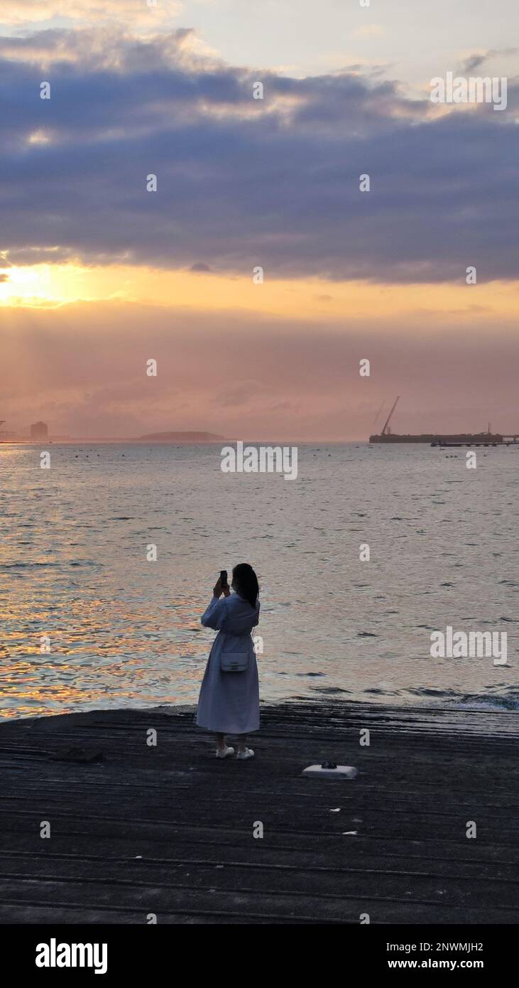 Danshui, Bali New Taipei City - Feb 28, 2023 : Beautiful sunset over ...