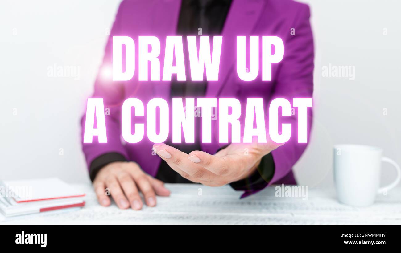 Conceptual caption Draw Up A Contract, Word for write a business ...