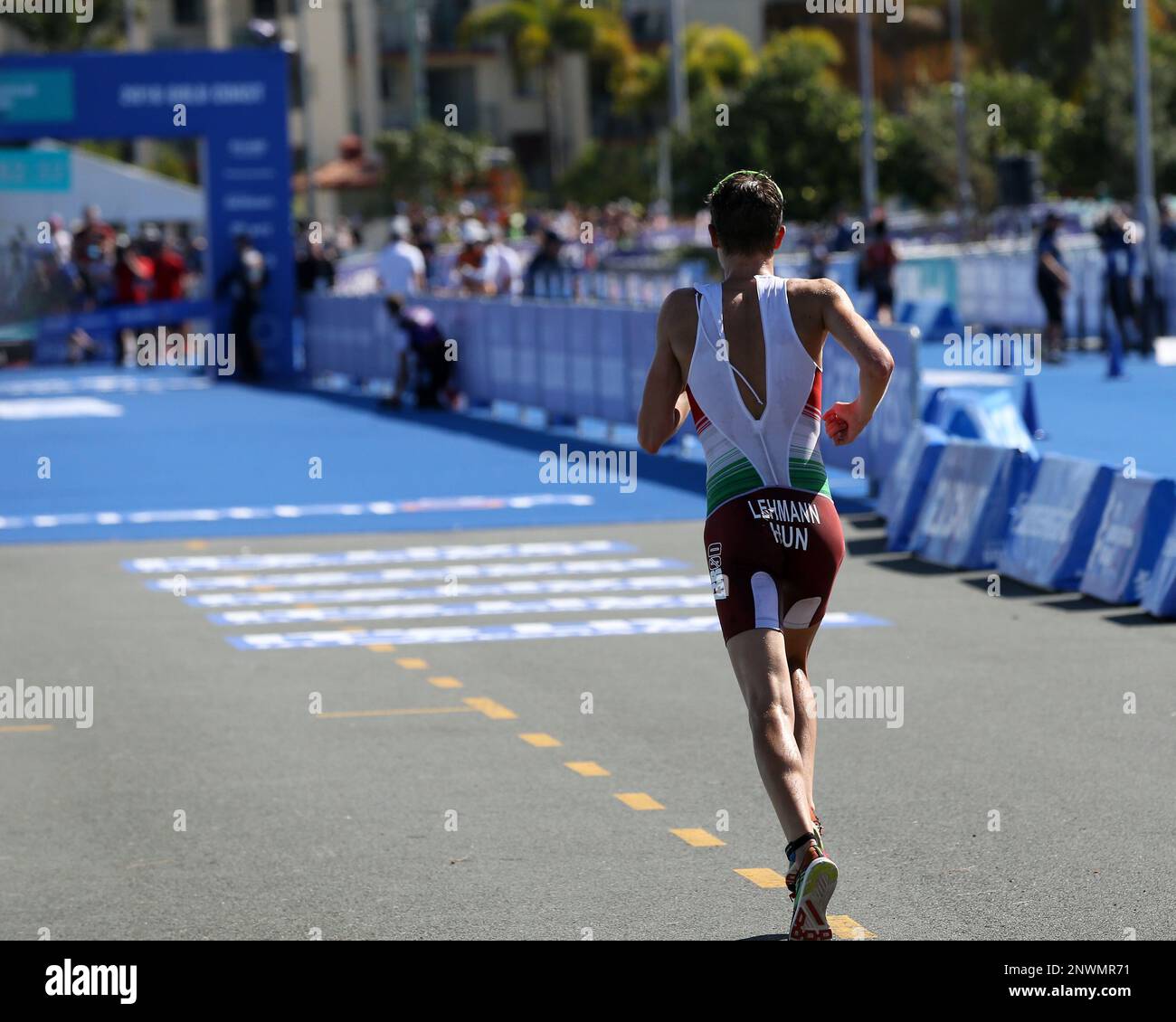 Csongor Lehmann, of Hungary, wins the Junior Elite Men Triathlon World ...