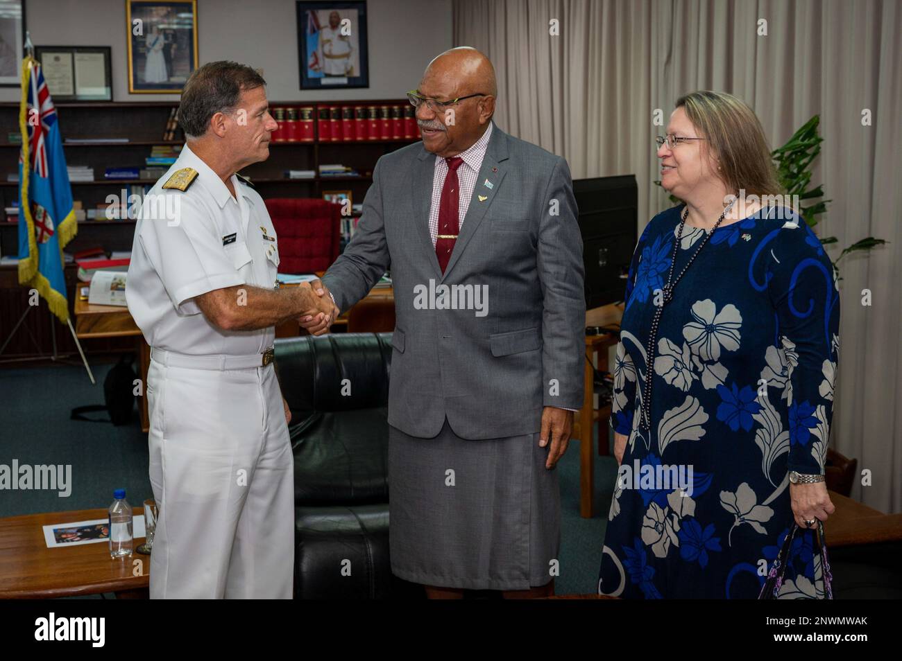 SUVA, Fiji (Jan. 31, 2023) Adm. John C. Aquilino, Commander of U.S. Indo-Pacific Command, left ...