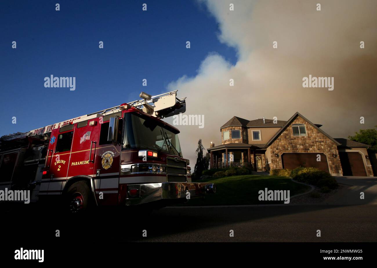 In this Thursday, Sept. 13, 2018, photo a Provo fire engine drives up ...