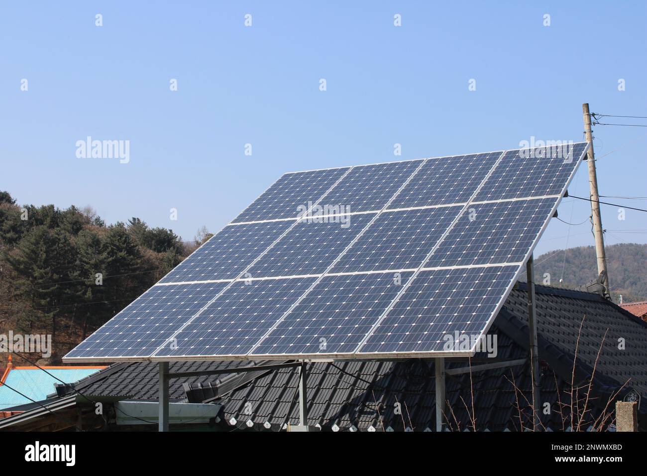 Solar panels on rural house in Korean countryside Stock Photo - Alamy