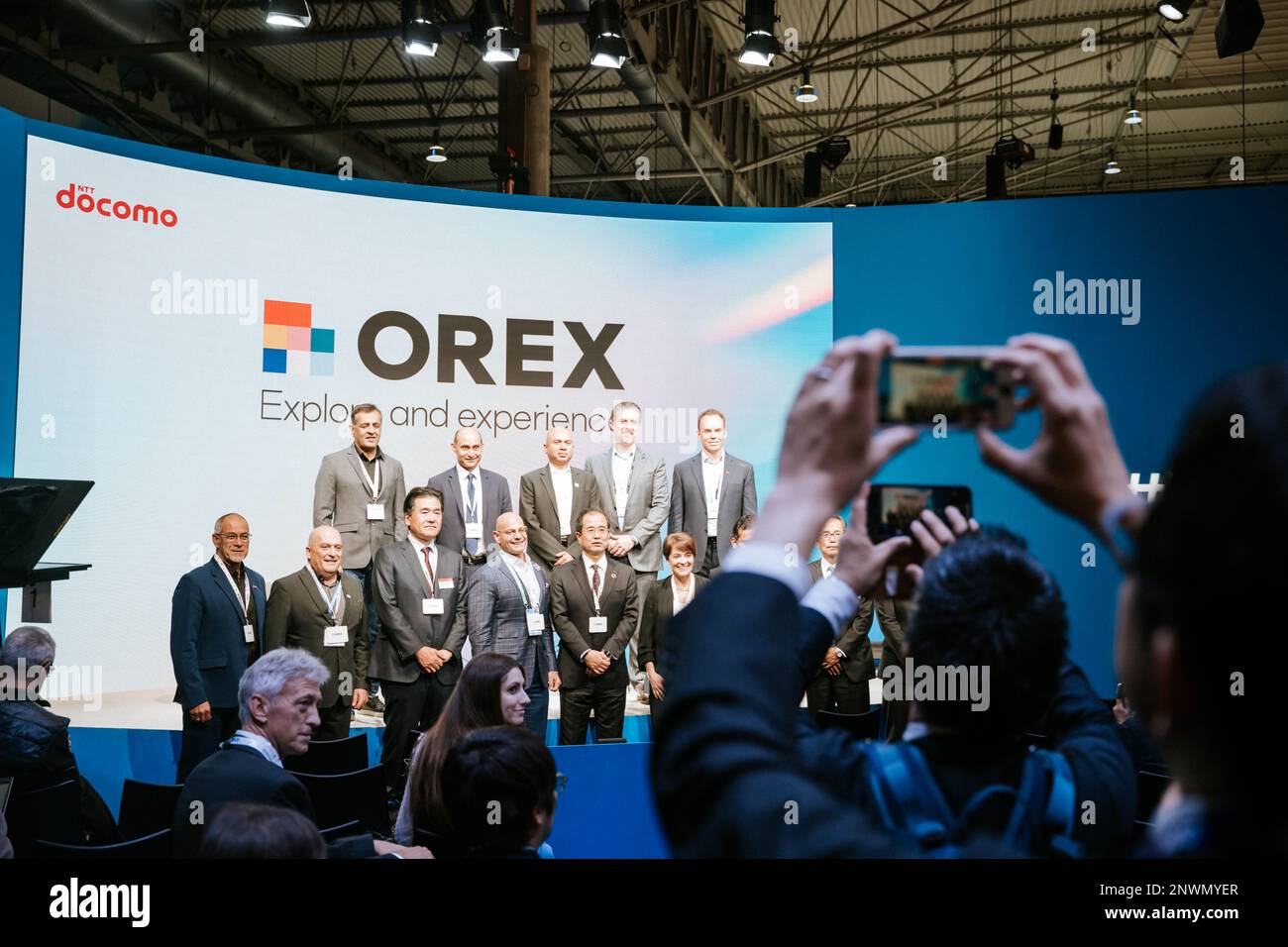 Barcelona , Spain - February 28 2023: Mobile world congress 2023 in Barcelona. Booth or stand of ...