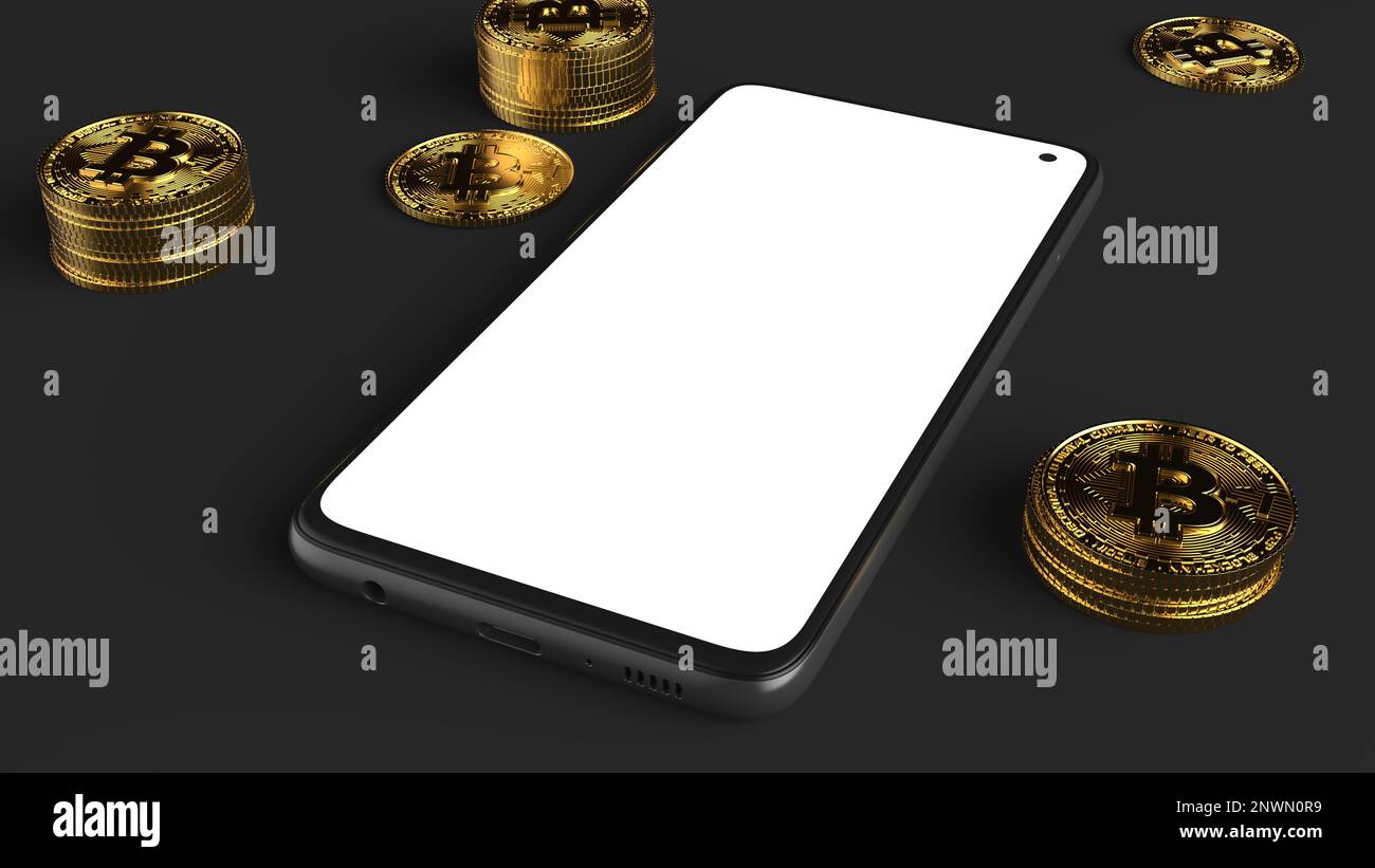Black cell phone mockup for cryptocurrency applications and websites ...