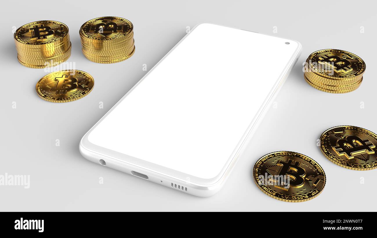 White cell phone mockup for cryptocurrency apps and websites. White ...