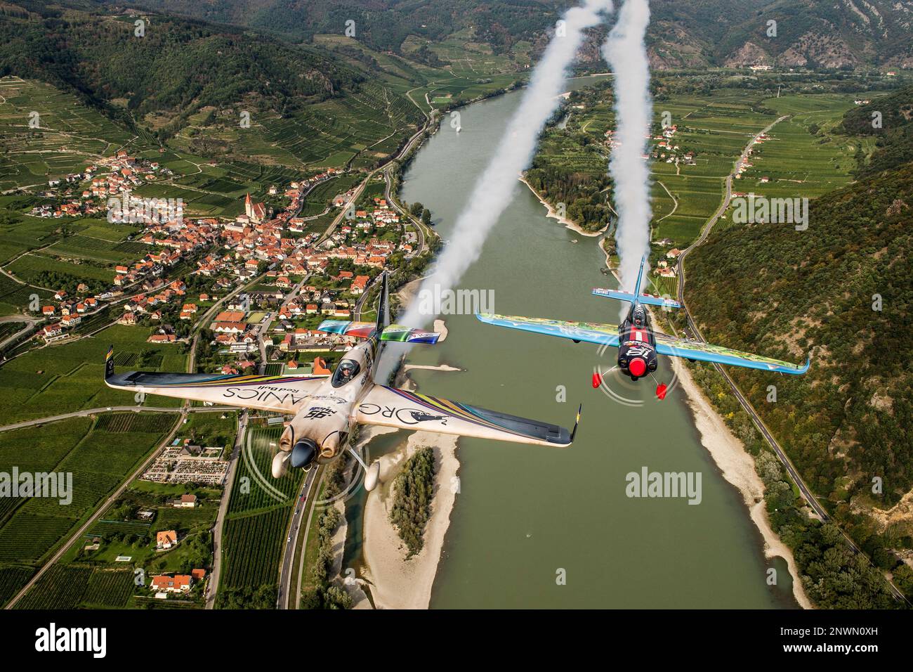 A trio of Red Bull pilots took to the skies with Europe's only twin ...