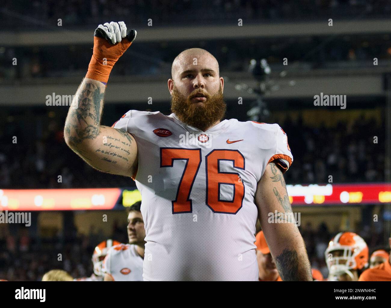 Clemson offensive lineman Sean Pollard (76) celebrates after an NCAA ...