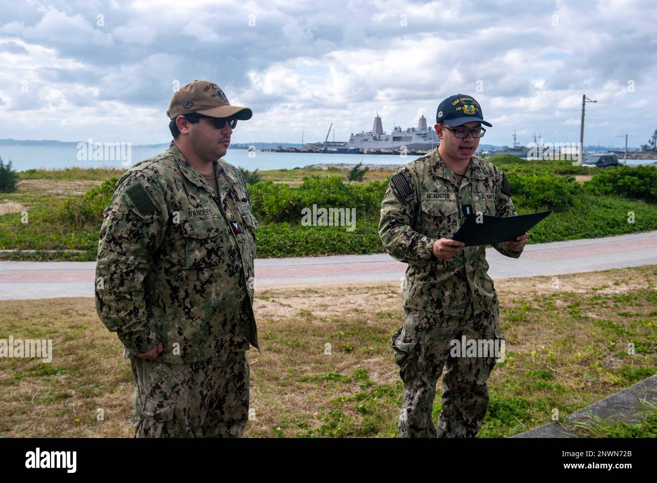 OKINAWA, Japan (Jan. 17, 2023) Yeoman 2nd Class Keegan Randles, left ...