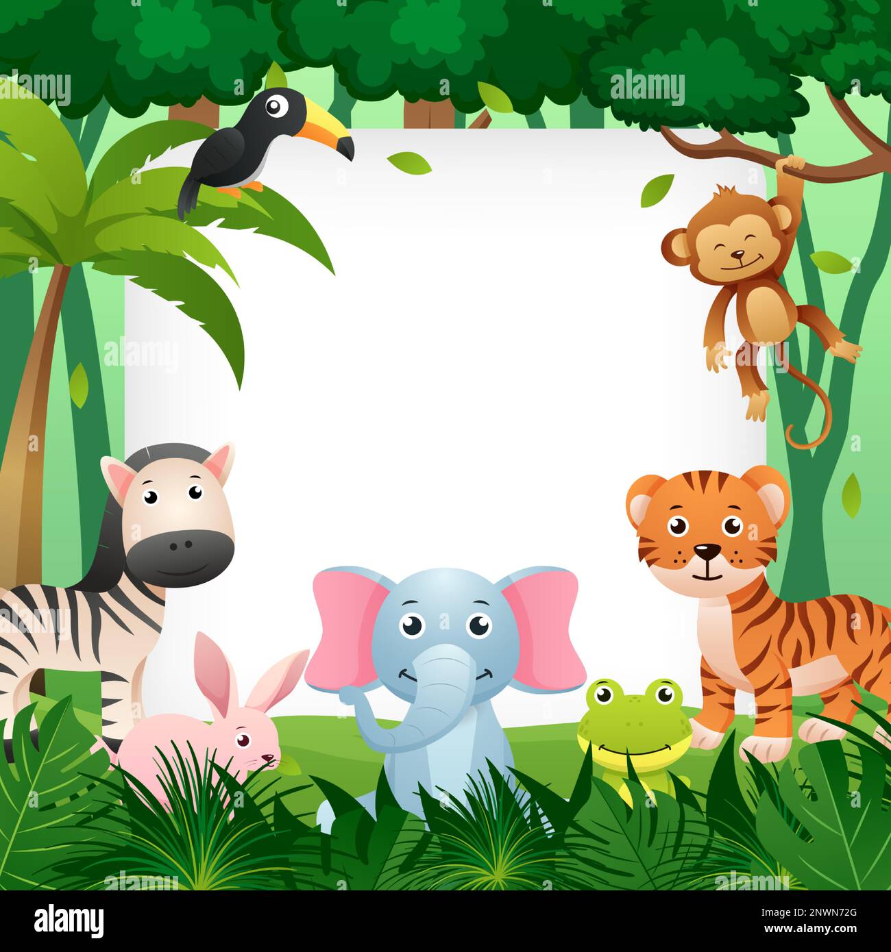 Wildlife animal in jungle with square copy space . Kids style . Vector ...